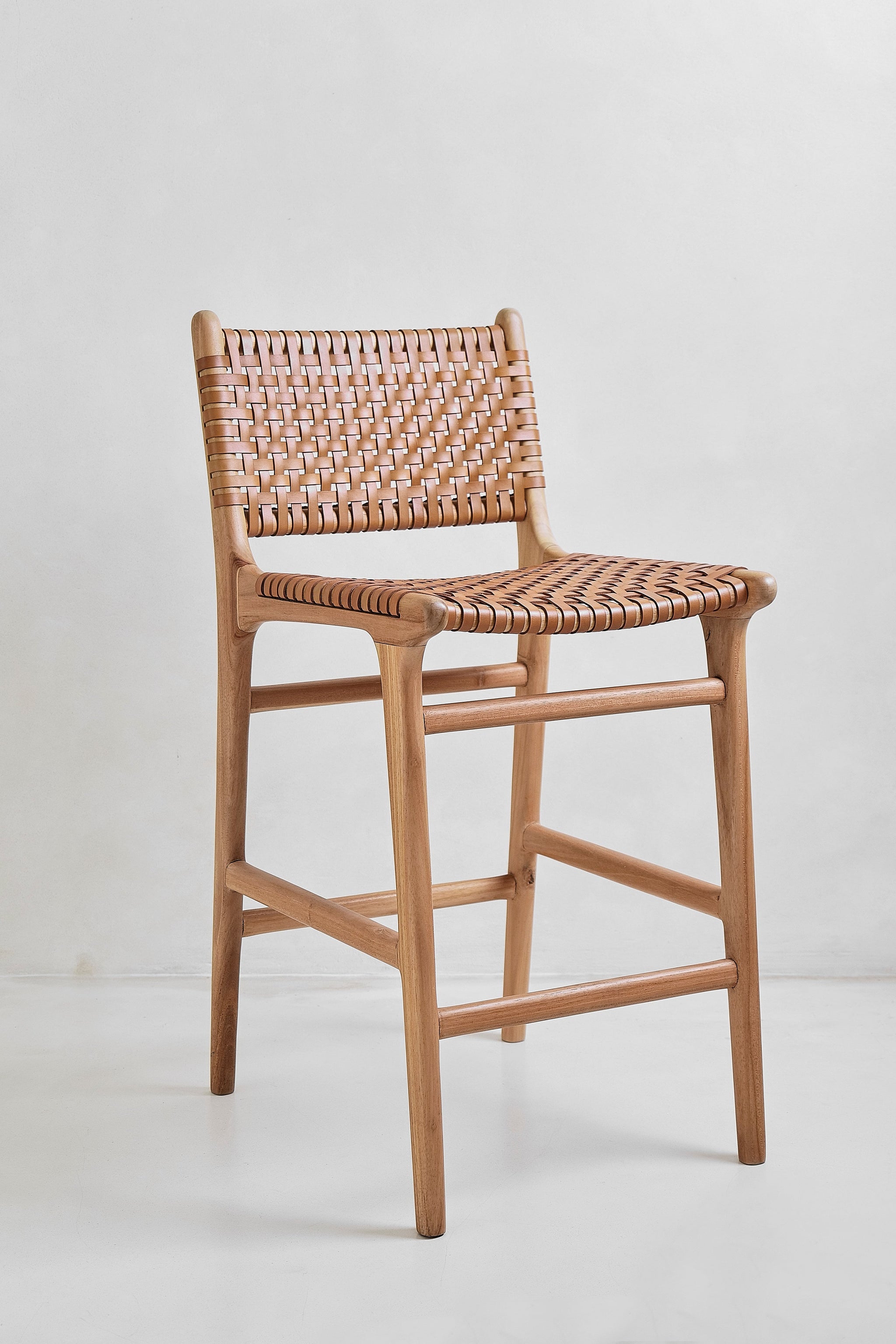 Mabel Natural Leather Cross Panel Stool
